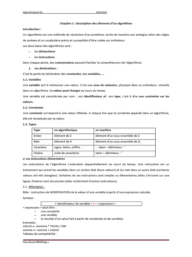 Description Des Éléments D'un Algorithme | PDF