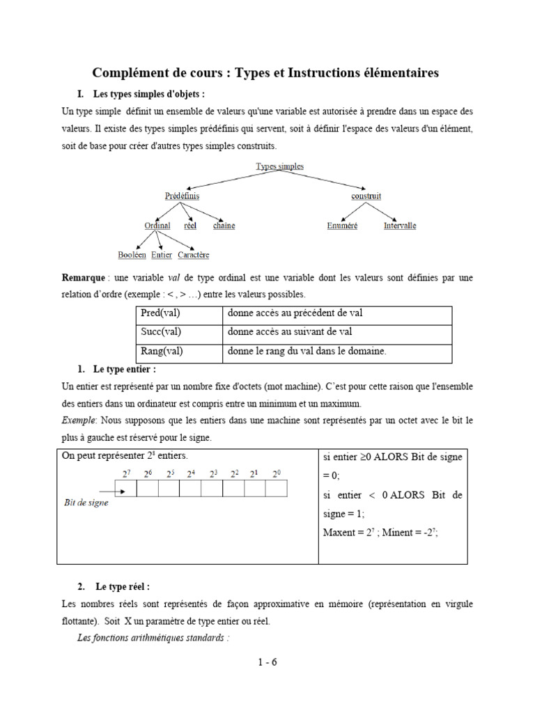 Types et instructions élémentaires en algorithme | PDF | Méthodes et ...