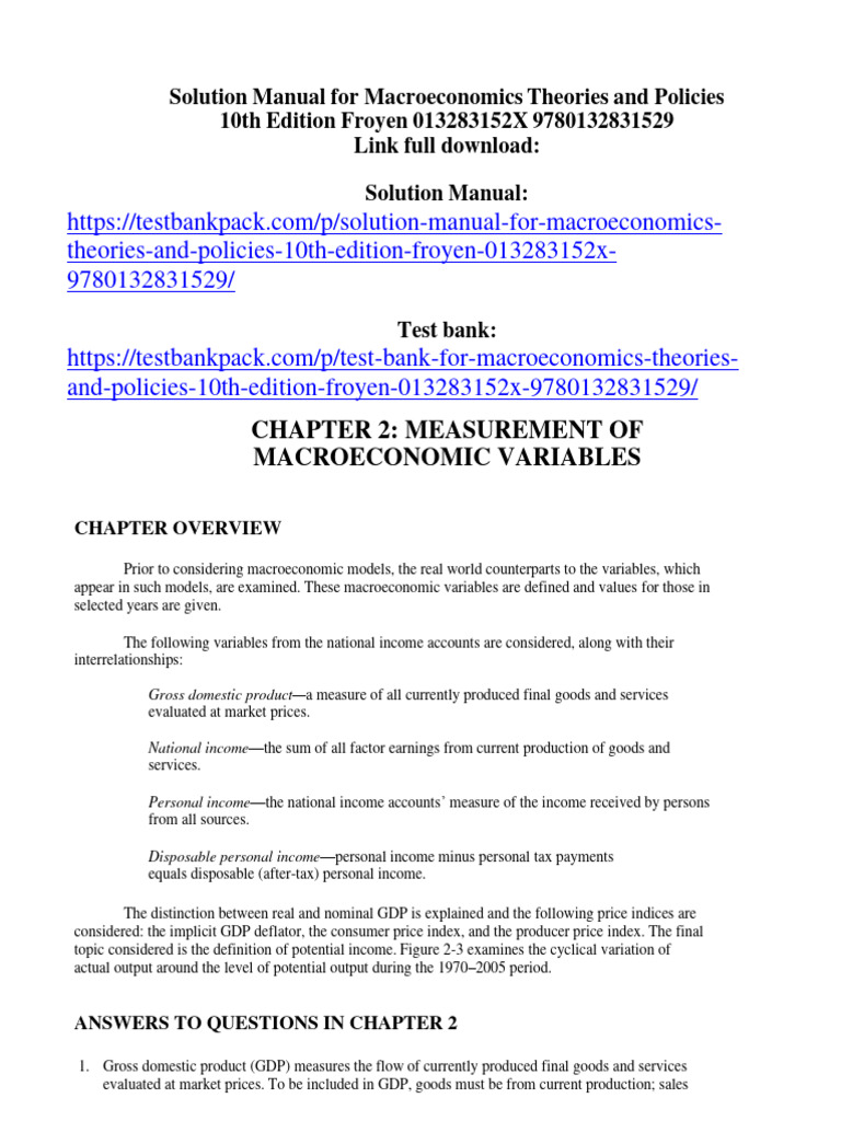 Solution Manual For Macroeconomics Theories and Policies 10th Edition ...