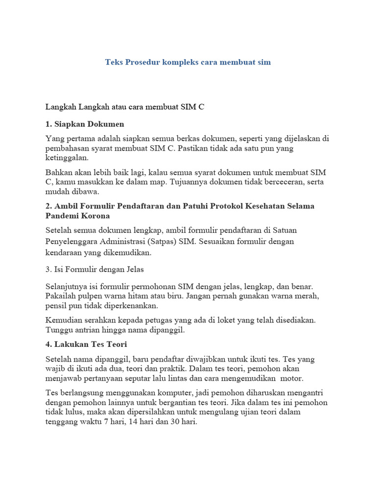 Teks Prosedur Kompleks Cara Membuat Sim C | PDF
