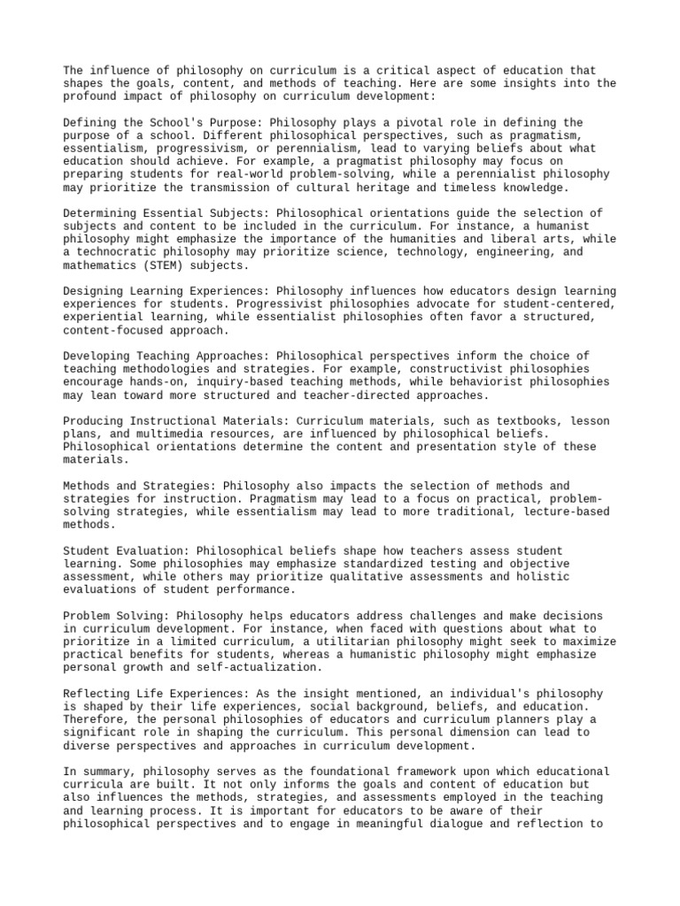 The Influence of Philosophy On Curr | PDF