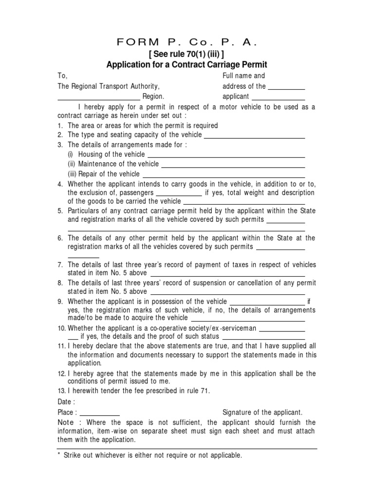 Contract Carriage Permit Application Form | PDF | Vehicles