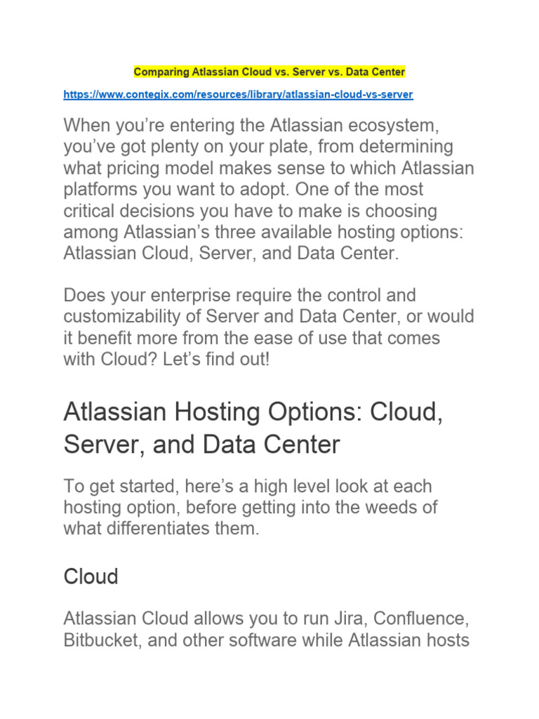 Comparing Atlassian Cloud Vs Data Center | PDF