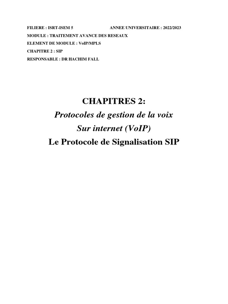 CH 2-VoIP-le Protocole de Signalisation SIP | PDF