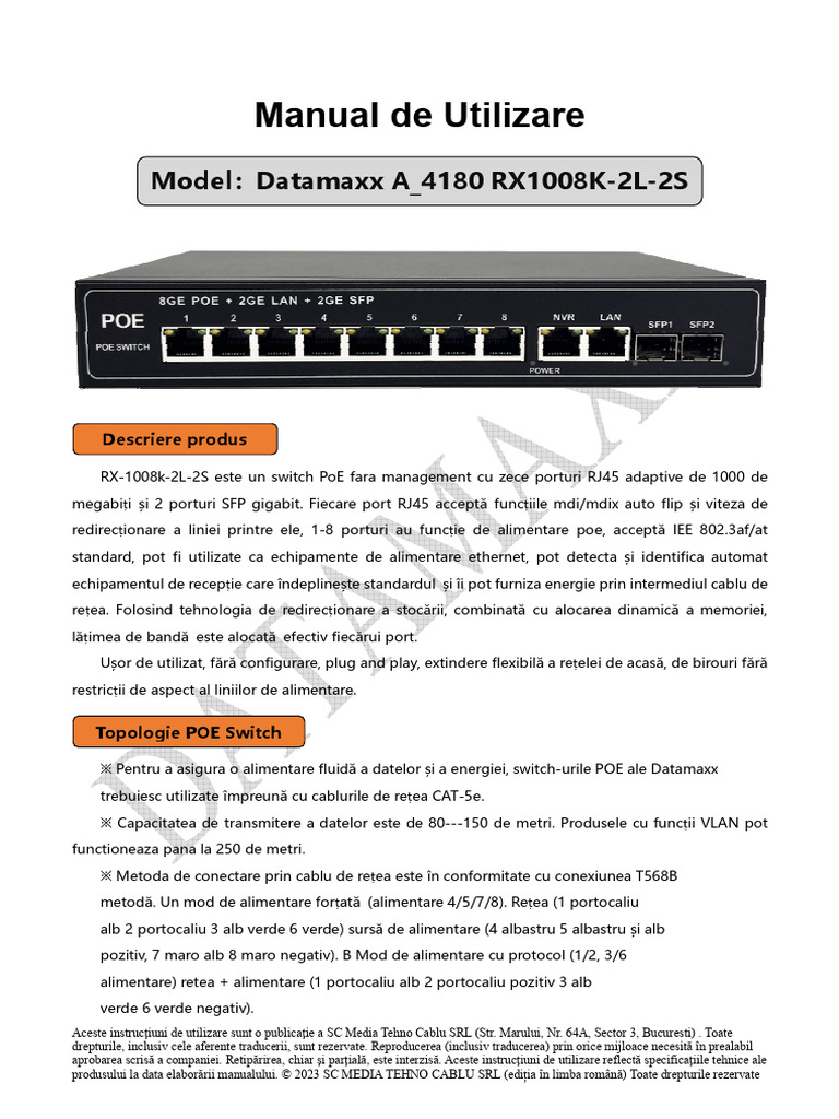 Manual de Utilizare: Model Datamaxx A - 4180 RX1008K-2L-2S | PDF