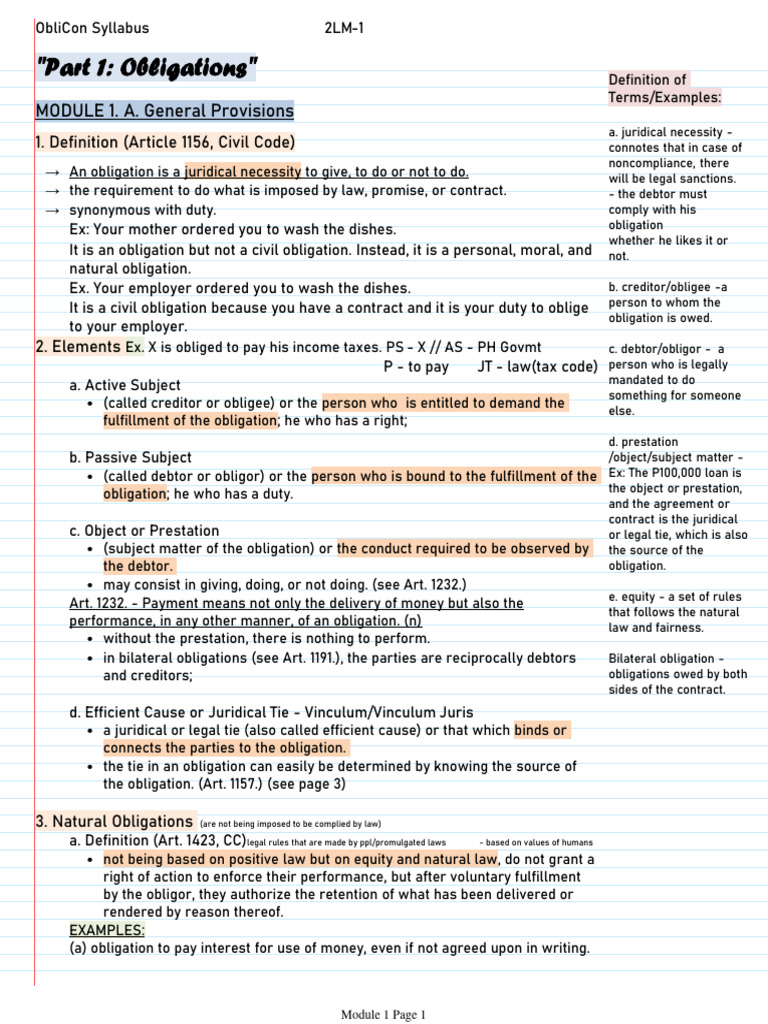 ObliCon Module 1 | PDF