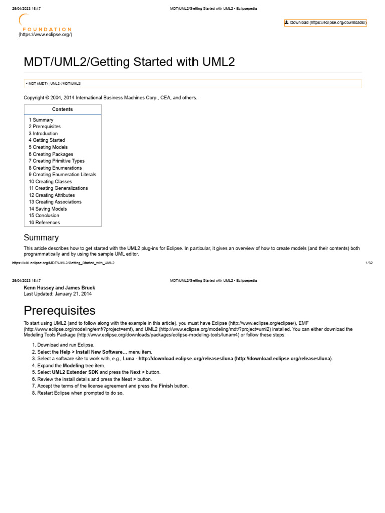 MDT - UML2 - Getting Started With UML2 - Eclipsepedia | PDF | Computers