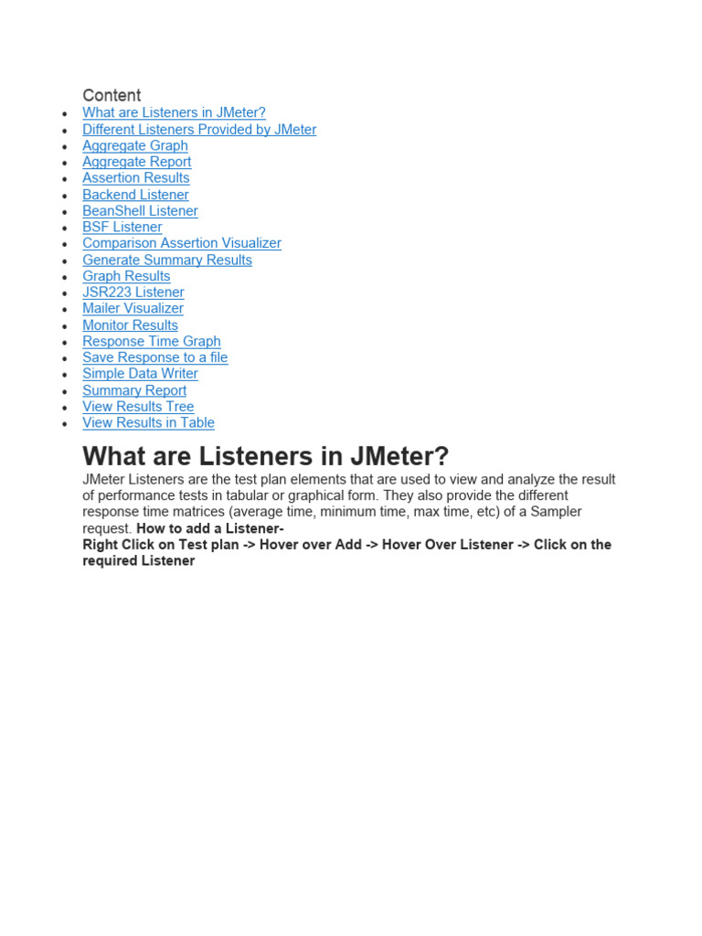 Overview of JMeter Listeners | PDF
