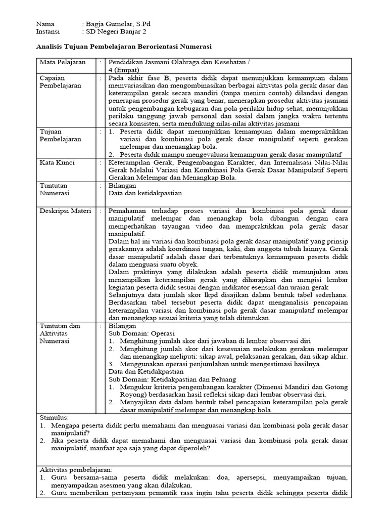 Analisis TP PJOK Berorientasi Numerasi | PDF | Karier & Perkembangan