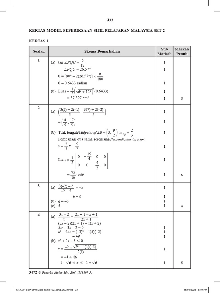 Skema MODEL SET 2 | PDF