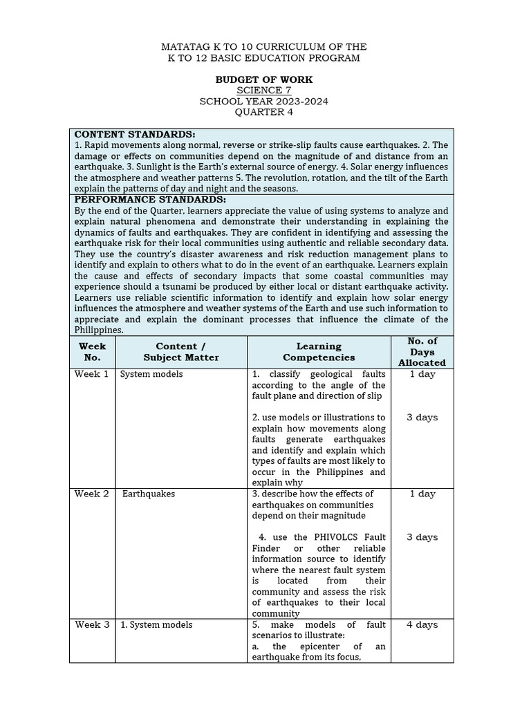 BOW MATATAG Science 7 Quarter 4 | PDF