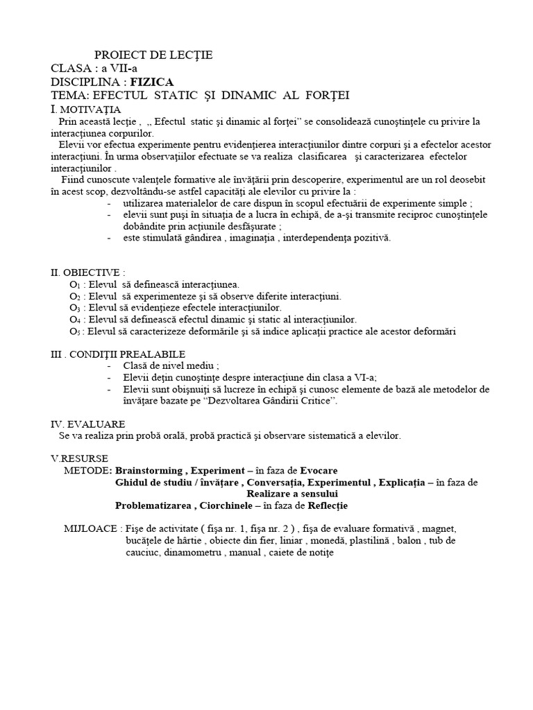 Proiect de Lectie Efectele Interactiunii | PDF