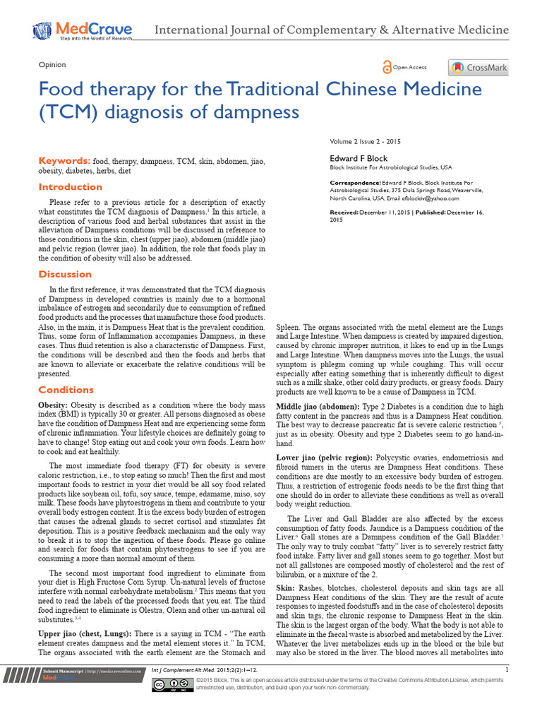 Food Therapy For The Traditional Chinese Medicine (TCM) Diagnosis of Dampness | PDF | Wellness ...