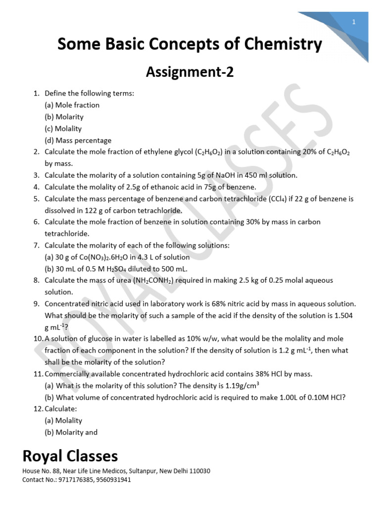 Assignment-2 Some Basic Concept of Chemistry | PDF