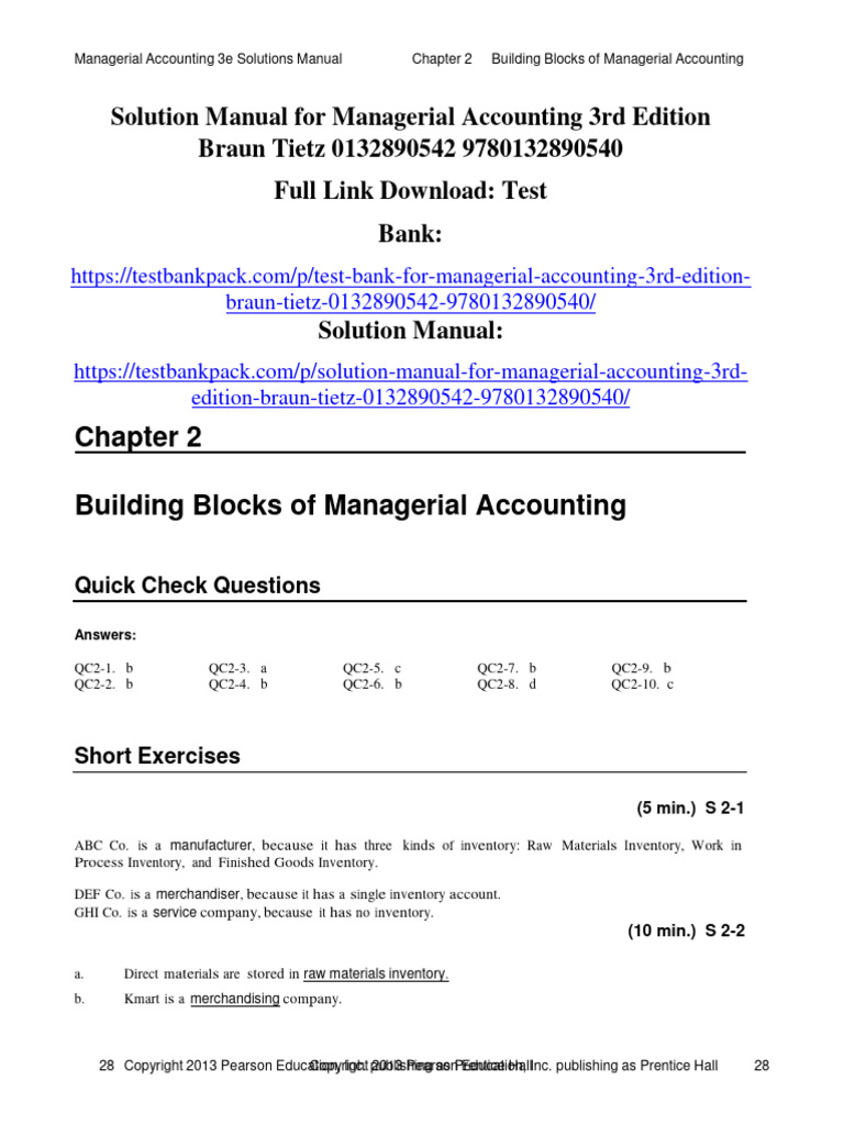Solution Manual For Managerial Accounting 3rd Edition Braun Tietz ...