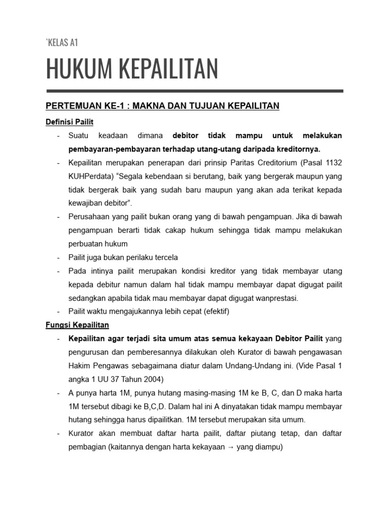 Catatan Hukum Kepailitan - 2 | PDF | Pengelolaan Keuangan & Uang | Hukum