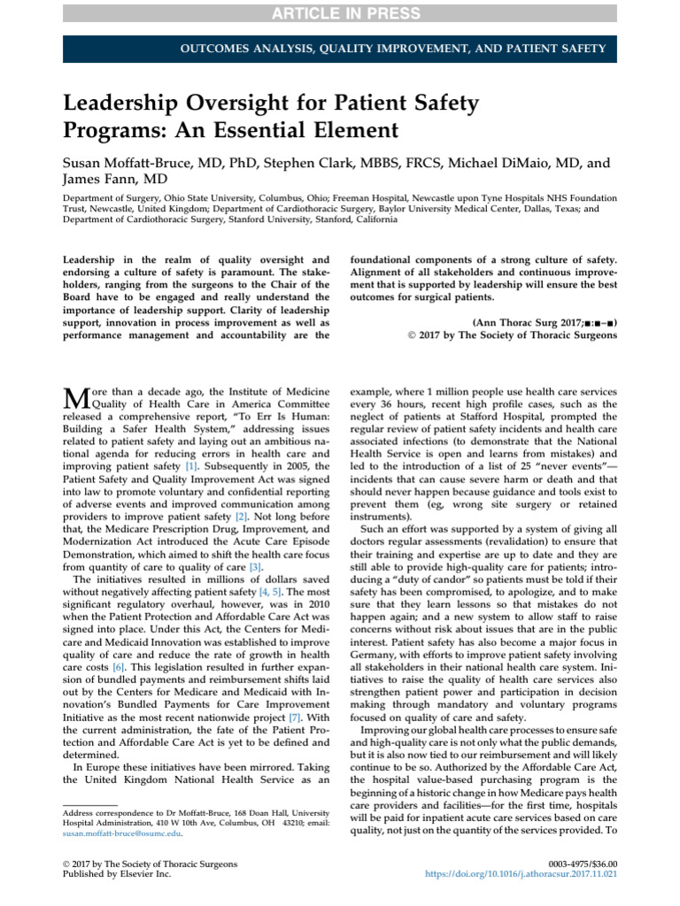 Leadership Oversight For Patient Safety Programs | PDF | Science & Mathematics | Self-Improvement