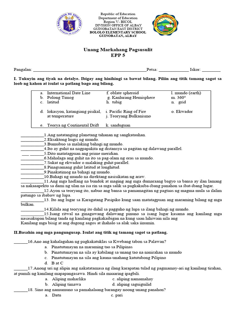 PT Araling-Panlipunan-5 Q1 | PDF PT Araling-Panlipunan-5 Q1 | PDF