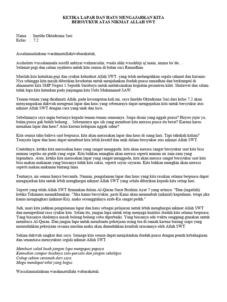 Teks Dakwah Lomba Dai Daiyah | PDF