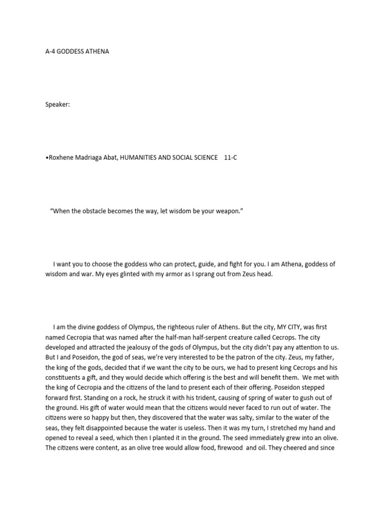 Character Speech - Goddess Athena | PDF | Art | Poetry