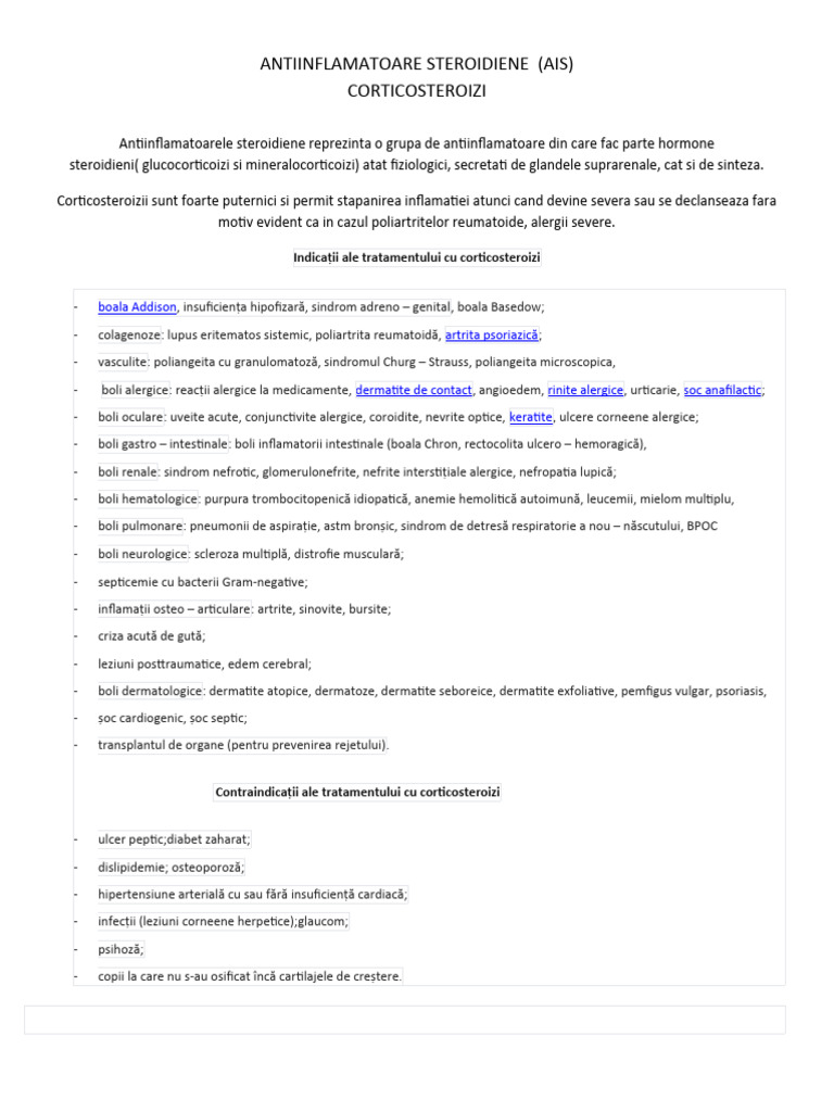 Antiinflamatoare Steroidiene (Ais) Corticosteroizi: Indicații Ale ...