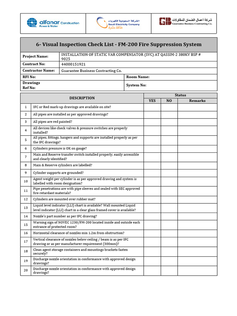 6 - Visual Inspection Check List - Fire Suppression System | PDF 6 - Visual Inspection Check List - Fire Suppression System | PDF