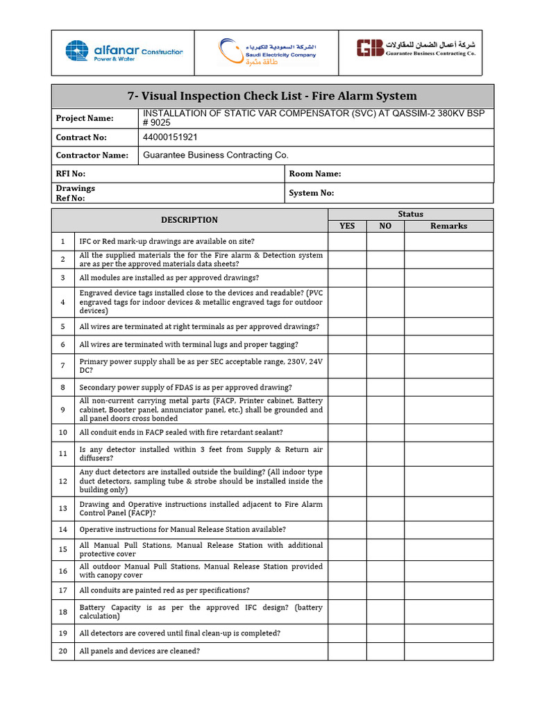 7 - Visual Inspection Check List - Fire Alarm System | PDF 7 - Visual Inspection Check List - Fire Alarm System | PDF