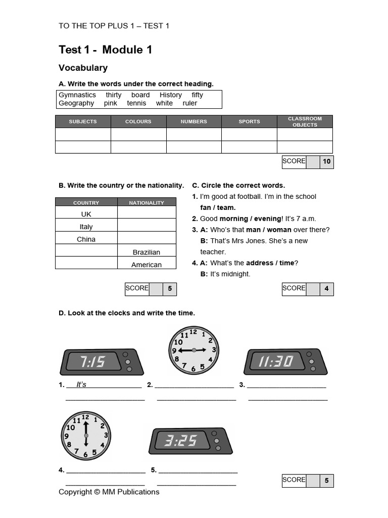 To The Top Plus 1 - Test 1 | PDF