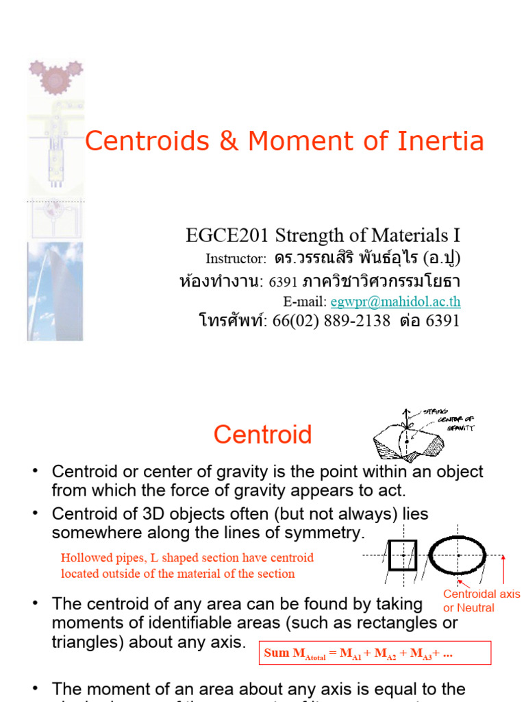 Centroids and Moment of Inertia Explained | PDF | Science & Mathematics
