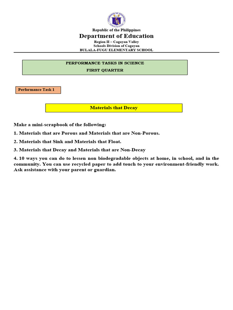 Performance Tasks in Science 4 | PDF