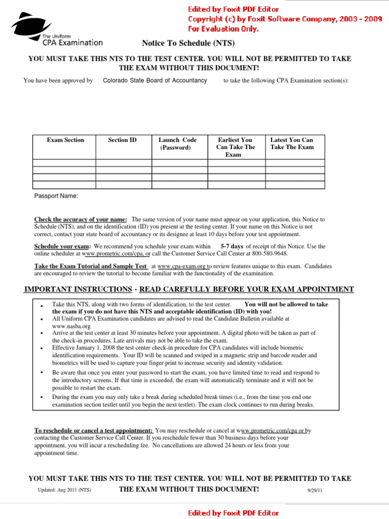 NTS CPA Exam | Uniform Certified Public Accountant Examination | Identity Document