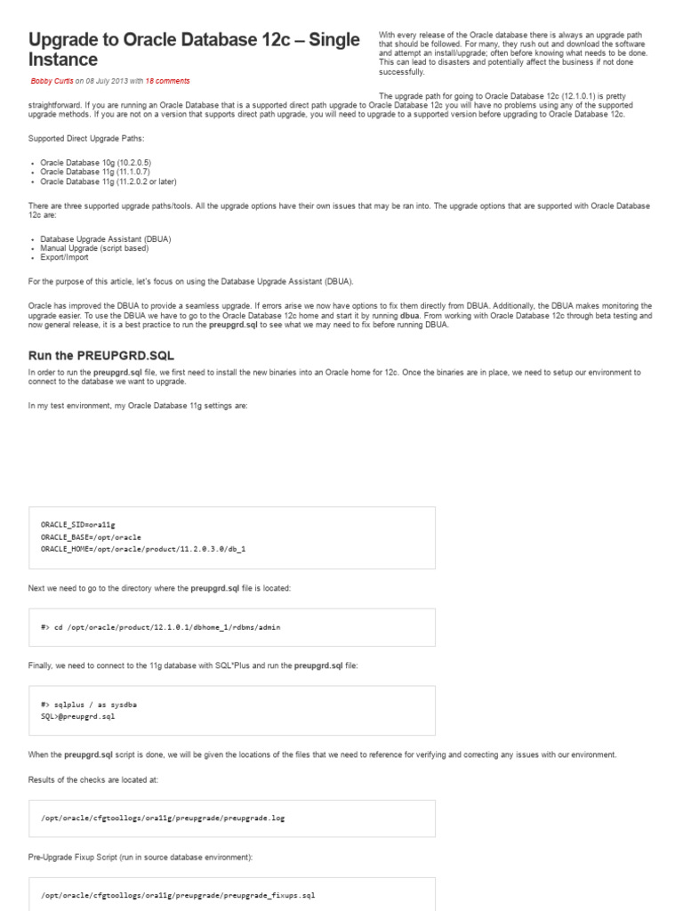 Upgrading Oracle Used Dbua To 12c Pdf