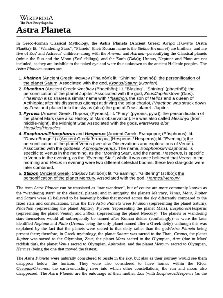 Astra Planeta in Greek Mythology | PDF | History | Social Science