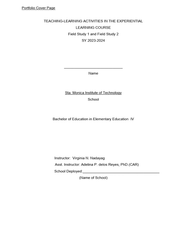 Portfolio Cover Page Field Study 1 and 2 | PDF