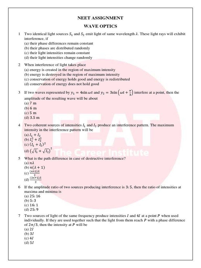 Wave Optics Neet Assignment-20-10-23 | PDF