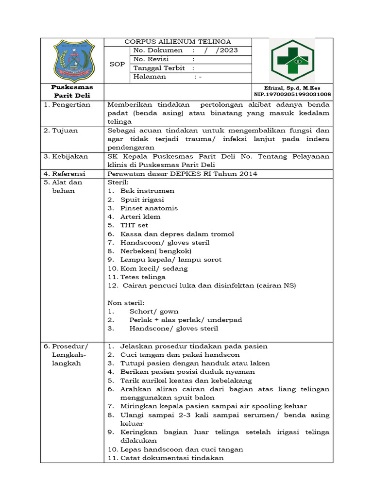 Sop Corpus Alienum Telinga | PDF