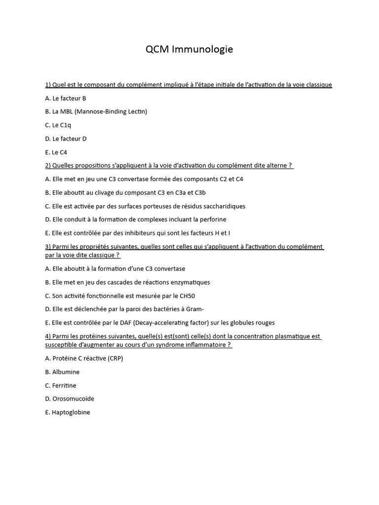 QCM Immunologie | PDF