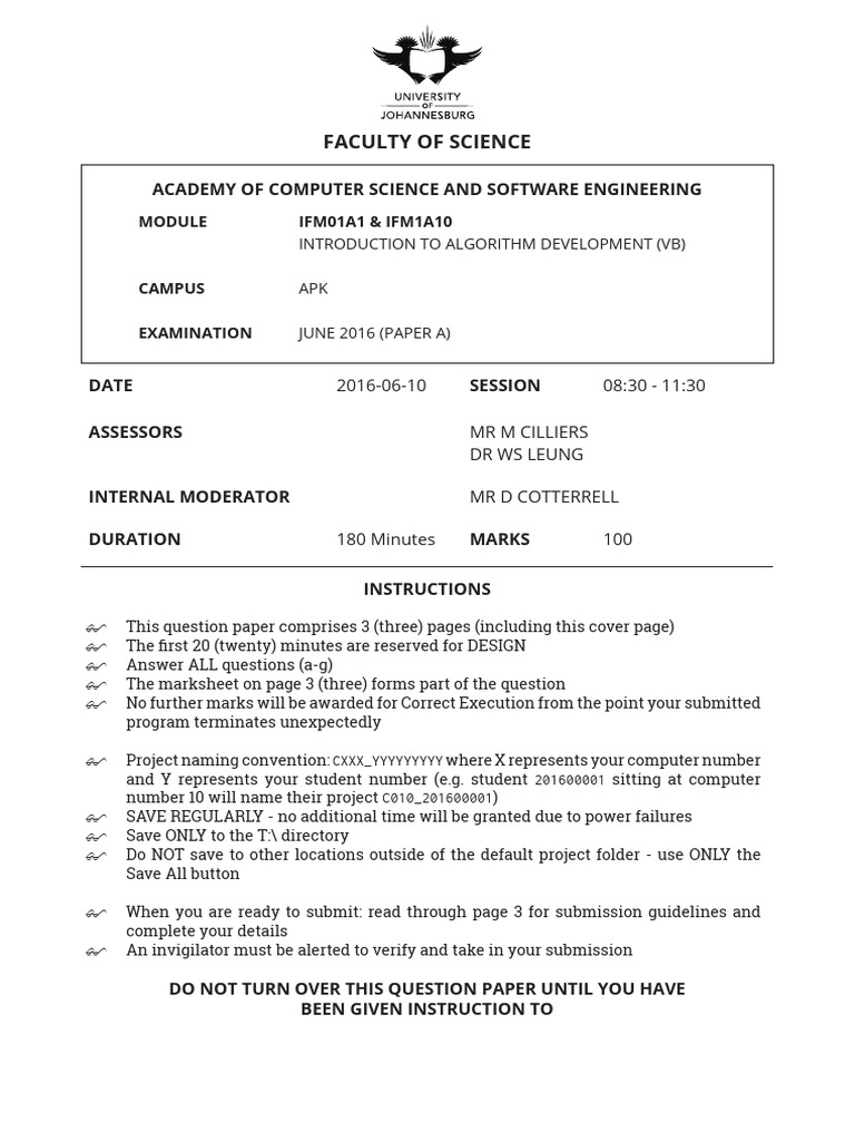 ACSSE IFM01A1-IFM1A10 2016 SA3.1-ExamA-QP | PDF | Numbers | Input/Output