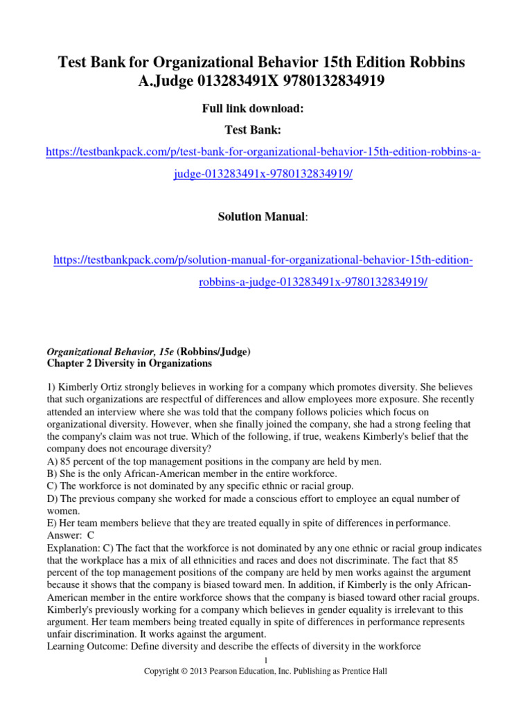 Test Bank For Organizational Behavior 15th Edition Robbins A.judge ...