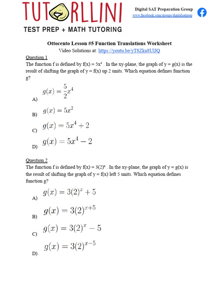 Ottocento Lesson #5 Function Translations Worksheet | PDF | Teaching Methods & Materials ...