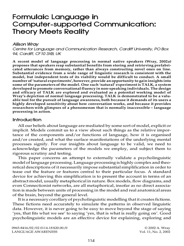 Formulaic Language in Computer-Supported Communication Theory Meets ... Formulaic Language in Computer-Supported Communication Theory Meets ...
