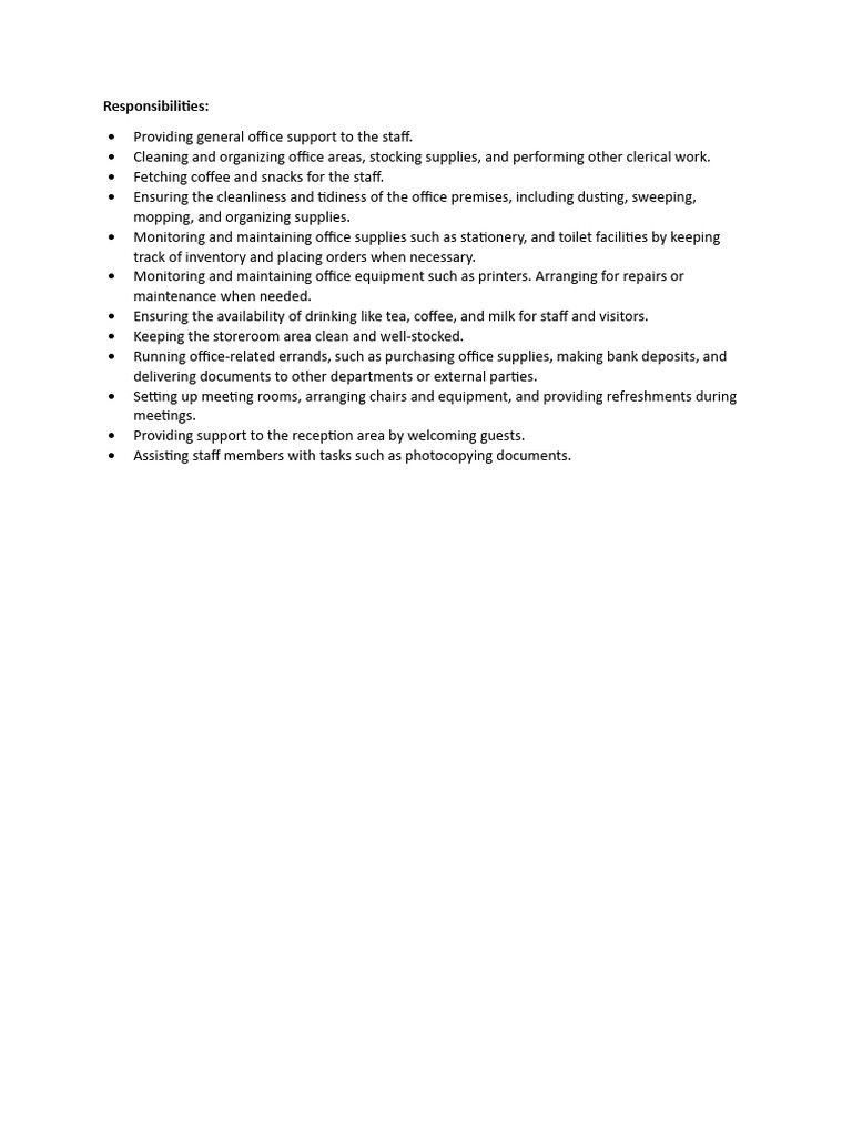 Office Boy Checklist | PDF