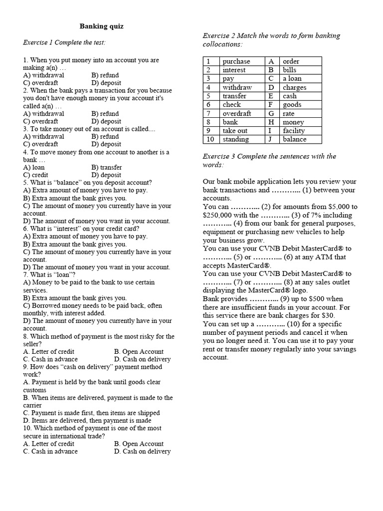 Banking Quiz | PDF | Finance & Money Management