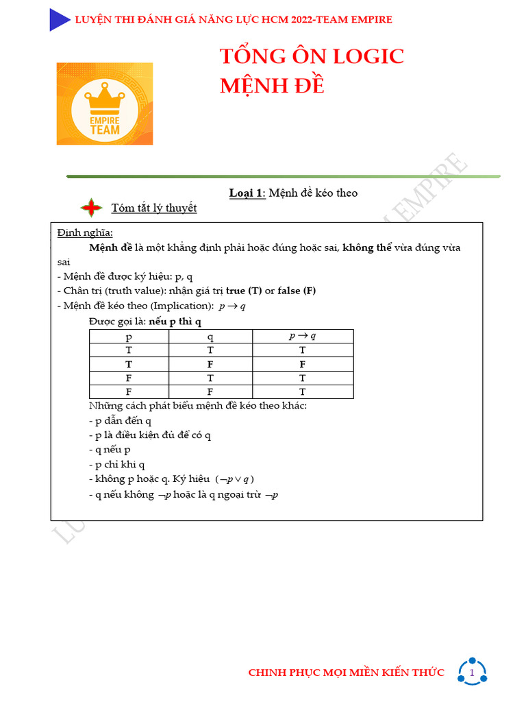 CHUYÊN ĐỀ 1.TOÁN LOGIC | PDF
