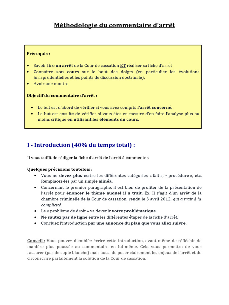 Méthodologie Du Commentaire D Arrêt Pdf