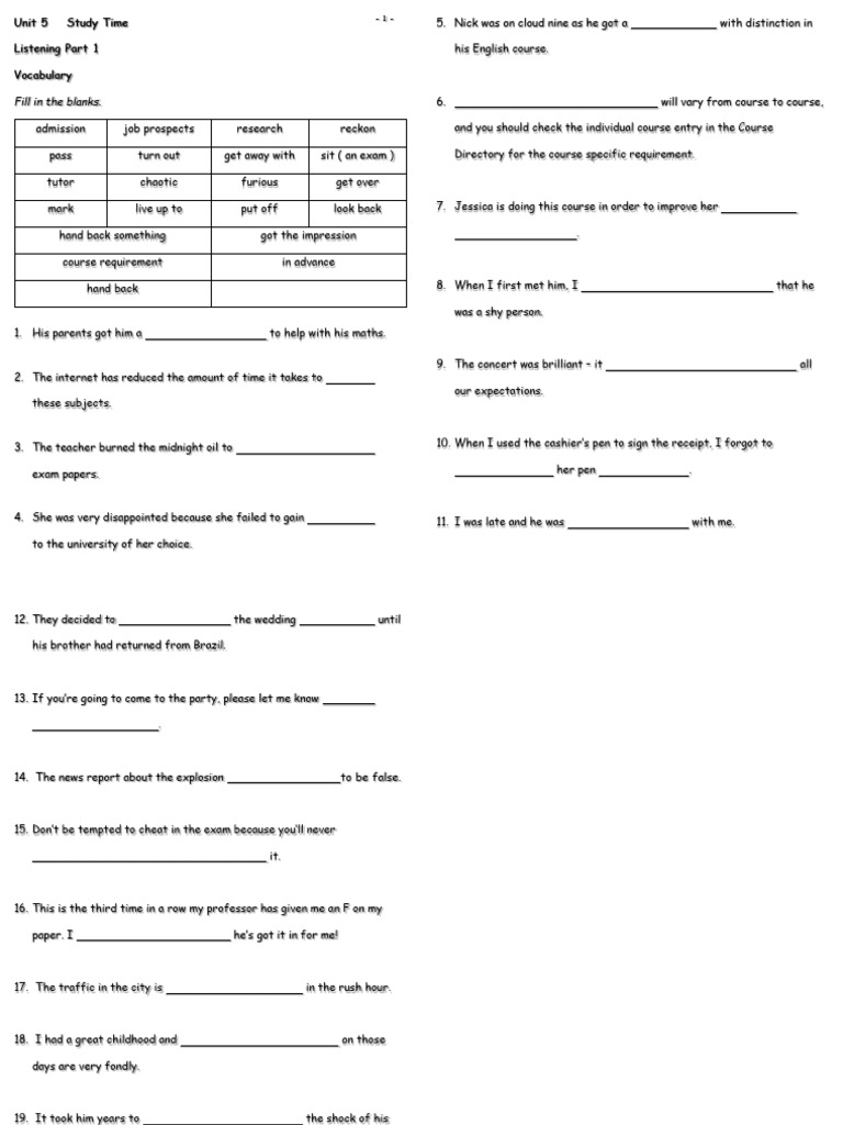 Listening Part 1 - Vocabulary | PDF
