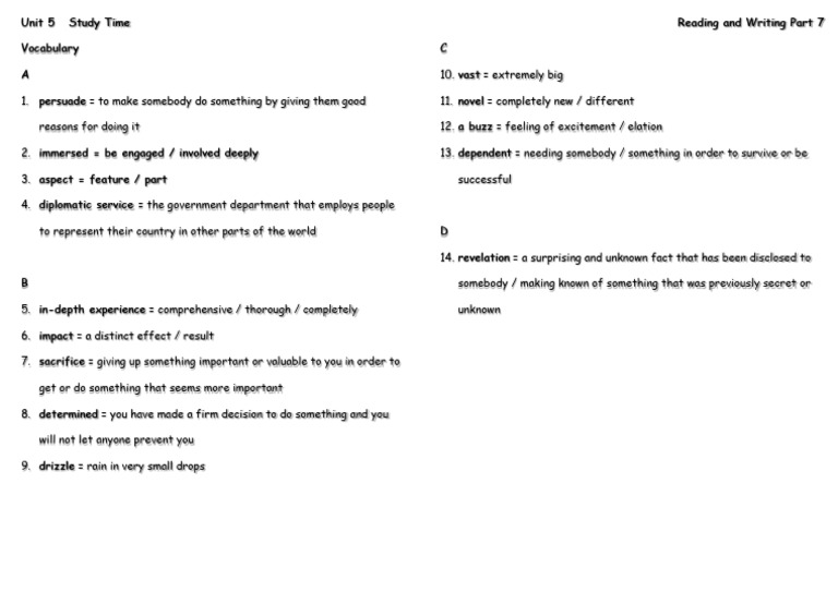 Reading and Use of English Part 7 Vocabulary | PDF