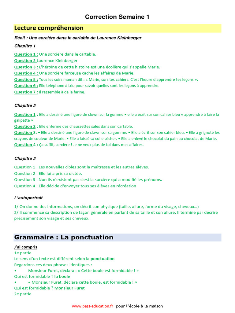 Semaine 1 CM1 Les Corrections | PDF