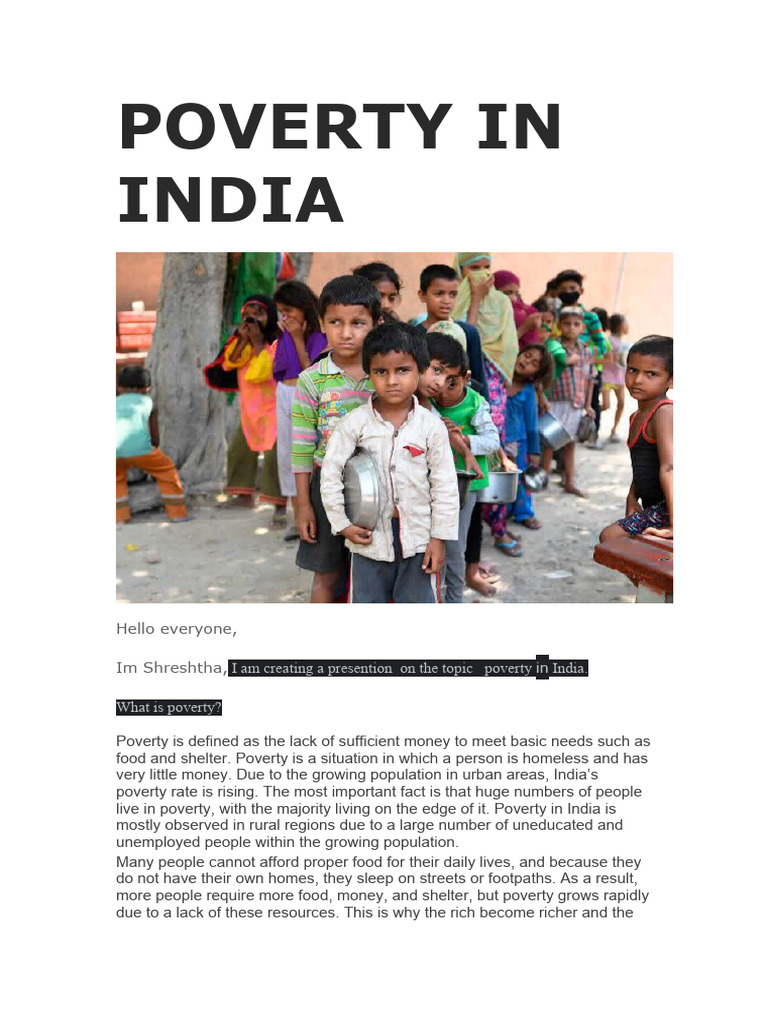 Poverty in India: Hello Everyone, Im Shreshtha | PDF | Poverty ...