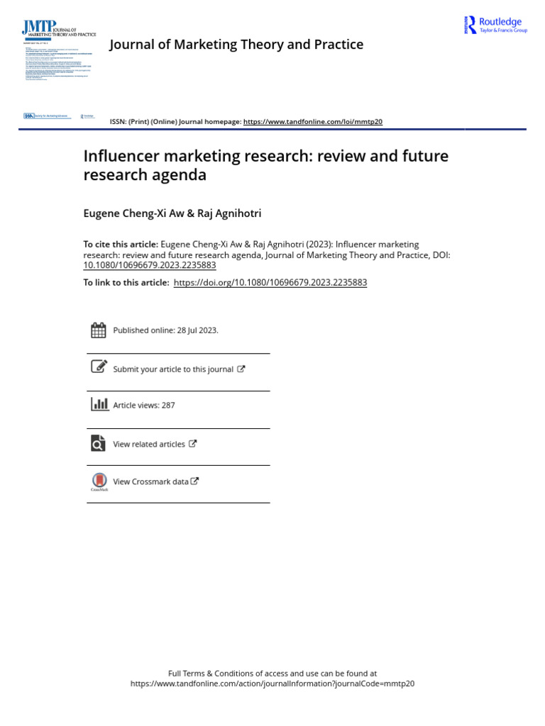 Influencer Marketing Research Review and Future Research Agenda | PDF